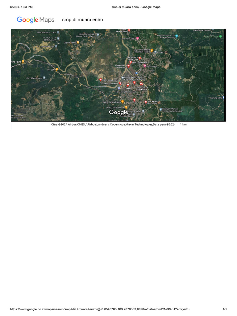 Muara Enim School Location Map | PDF | Science & Mathematics