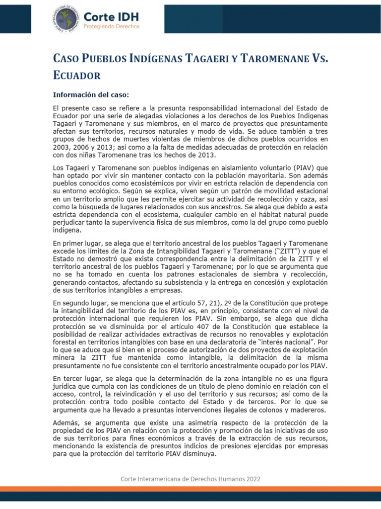 Pueblos Indigenas Tagaeri y Taromenane | PDF | Estado (política) | Justicia