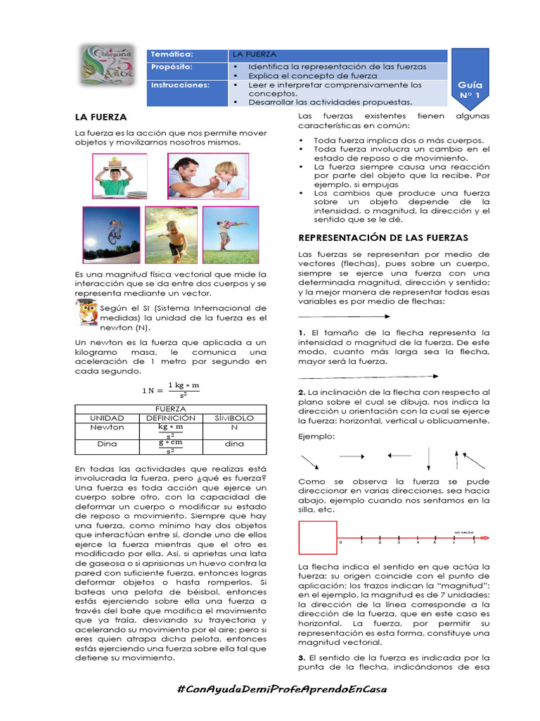 Guia 01 Fisica La Fuerza Sexto 2024 | PDF | Fuerza | Vector Euclidiano