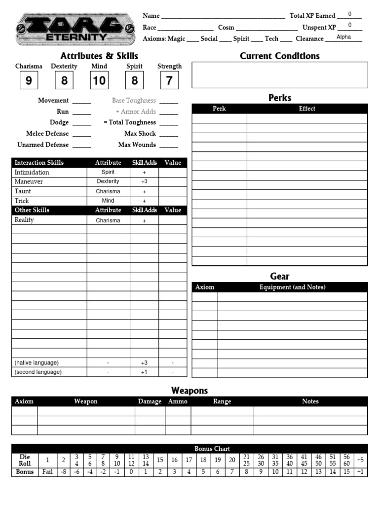 Torg Sheet Fillable | PDF | Entertainment | Adventure Games