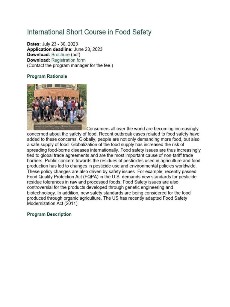 Food Safety Short Course at MSU | PDF | Food Safety | Safety