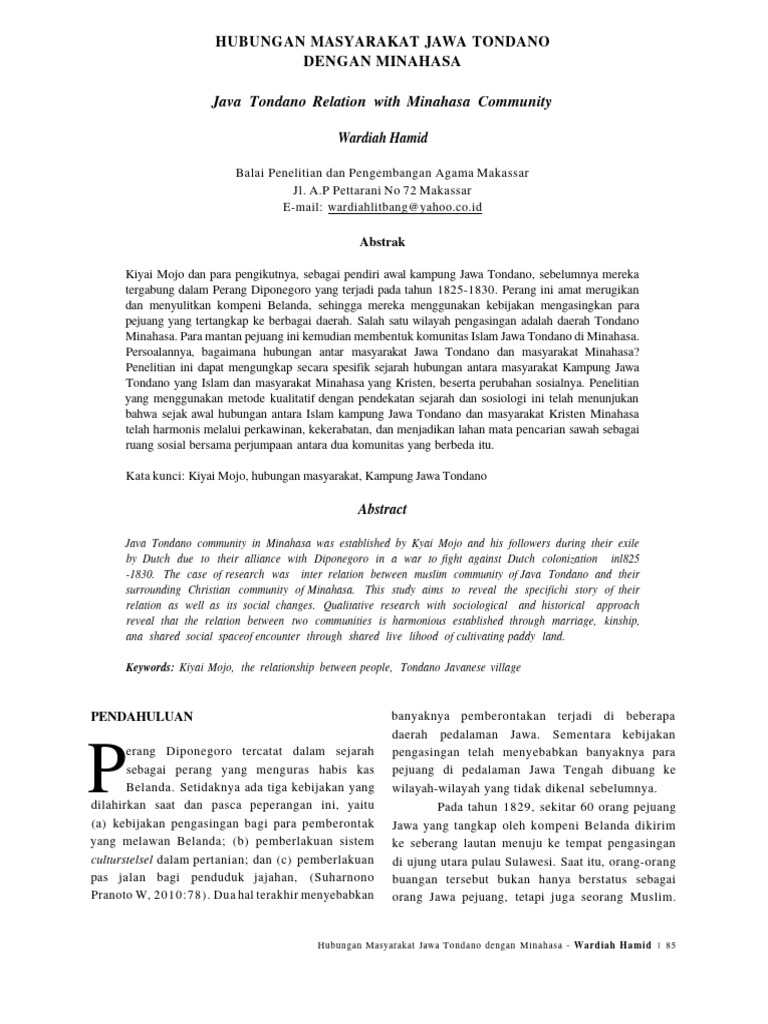 Hubungan Masyarakat Jawa Tondano Dengan Minahasa | PDF | Sejarah | Agama & Spiritualitas
