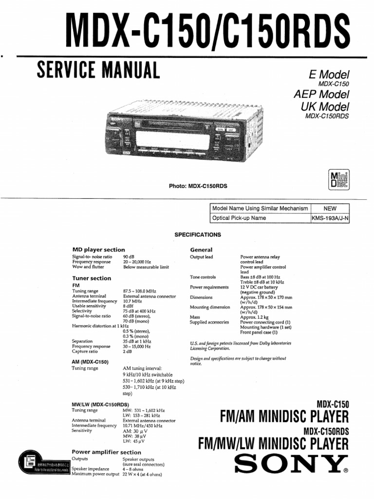 Sony mdx-c150 c150rds SM | PDF