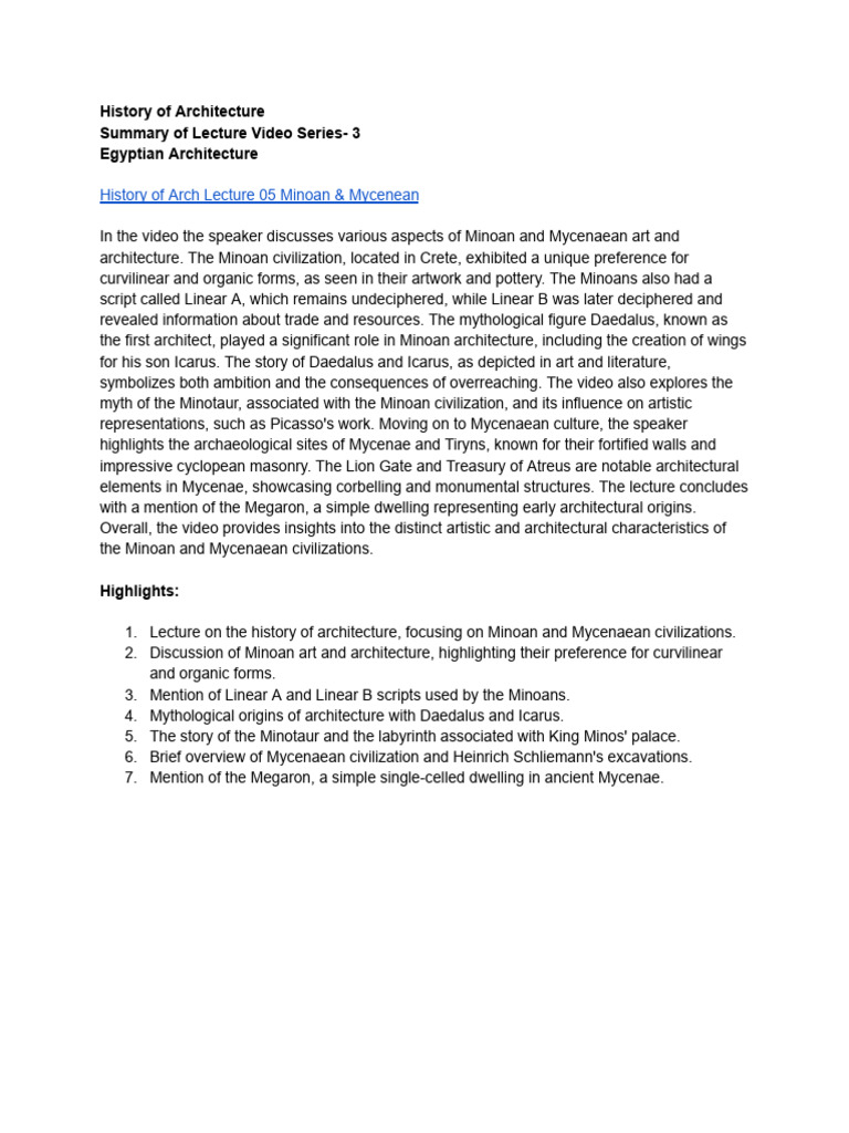 RESHA ACHARYA Summary of Lecture Video Series - 4 | PDF | Mycenaean ...
