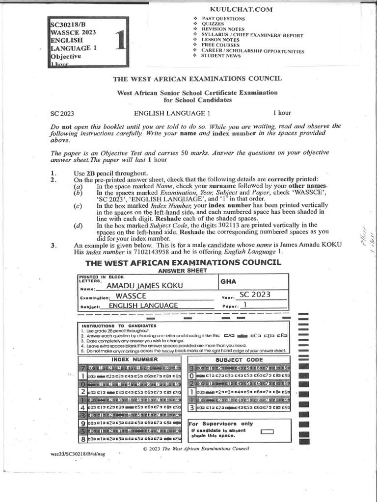 Wassce 2023 English | PDF