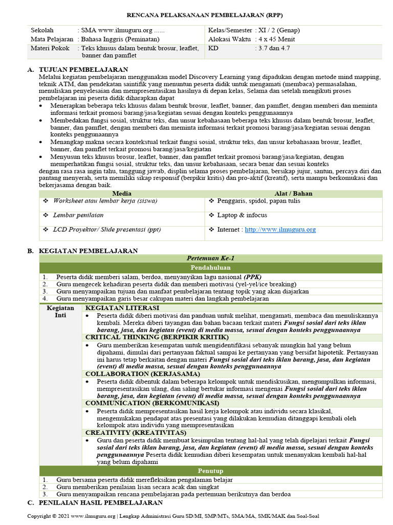 7.1 RPP II Bhs Ing Peminatan Kelas 11 | PDF