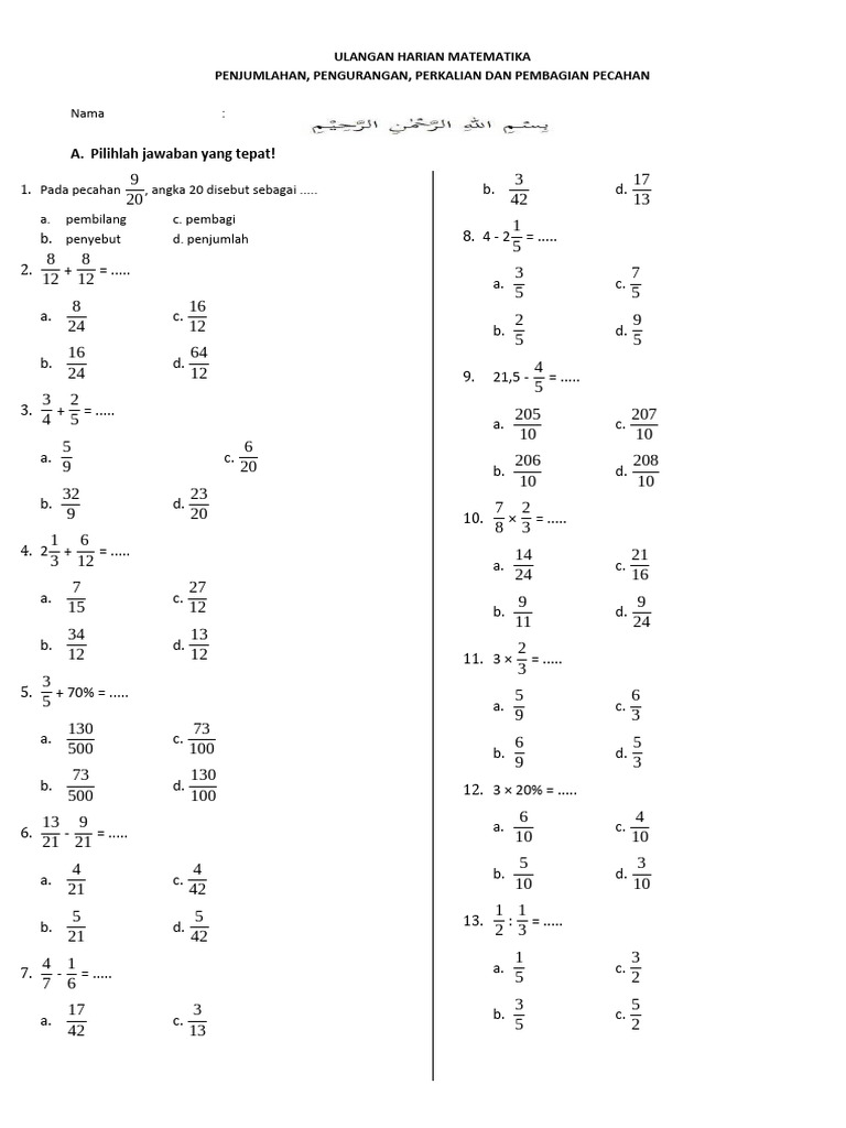 UH MTK Pecahan | PDF