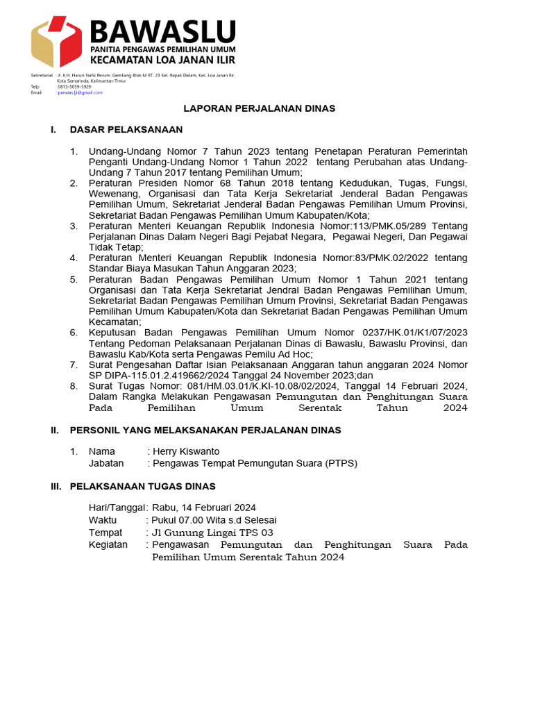 LAPORAN PERJALANAN DINAS (LPD) (14) Herry | PDF