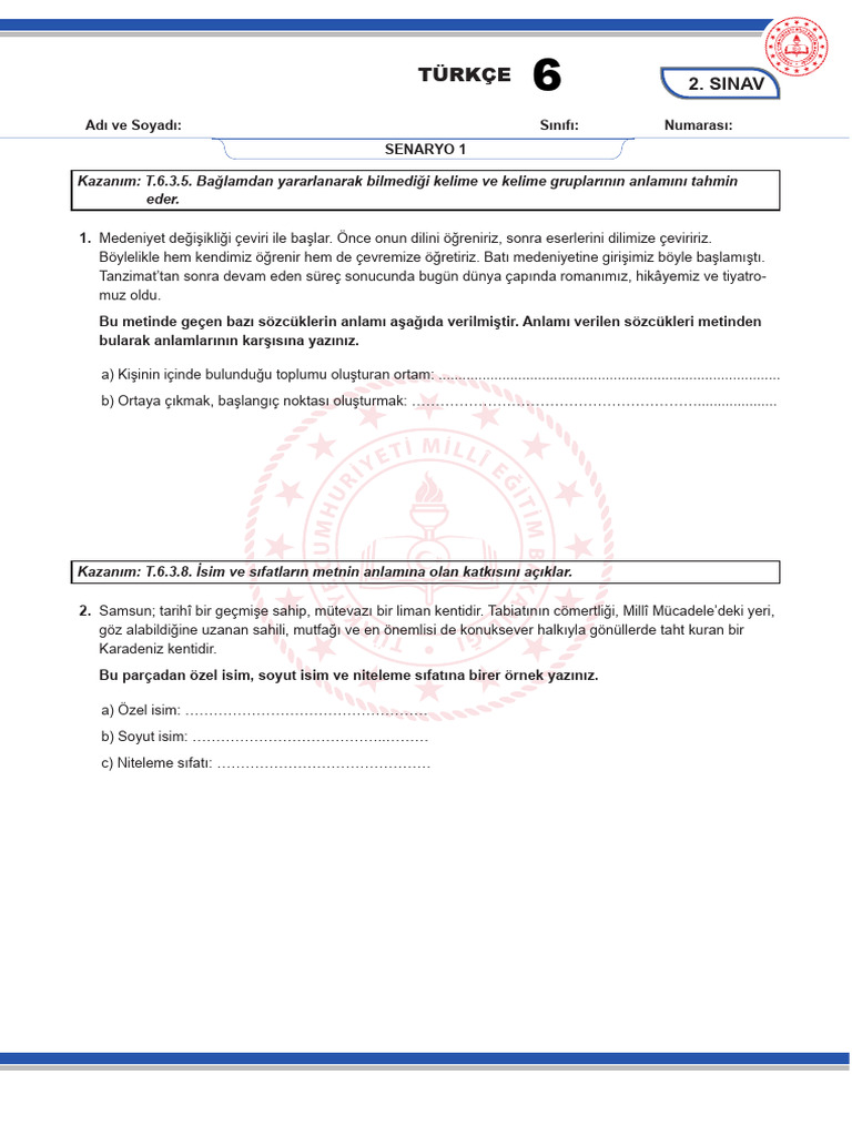 Meb Örnek Sorular 6.sınıf | PDF