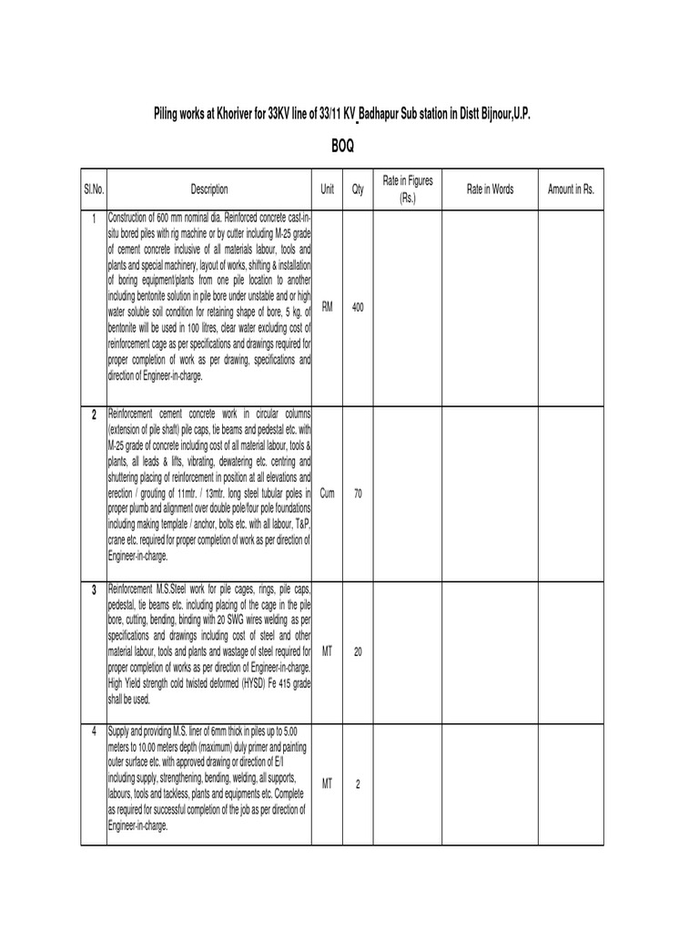 1577 BOQ Piling | PDF | Deep Foundation | Concrete