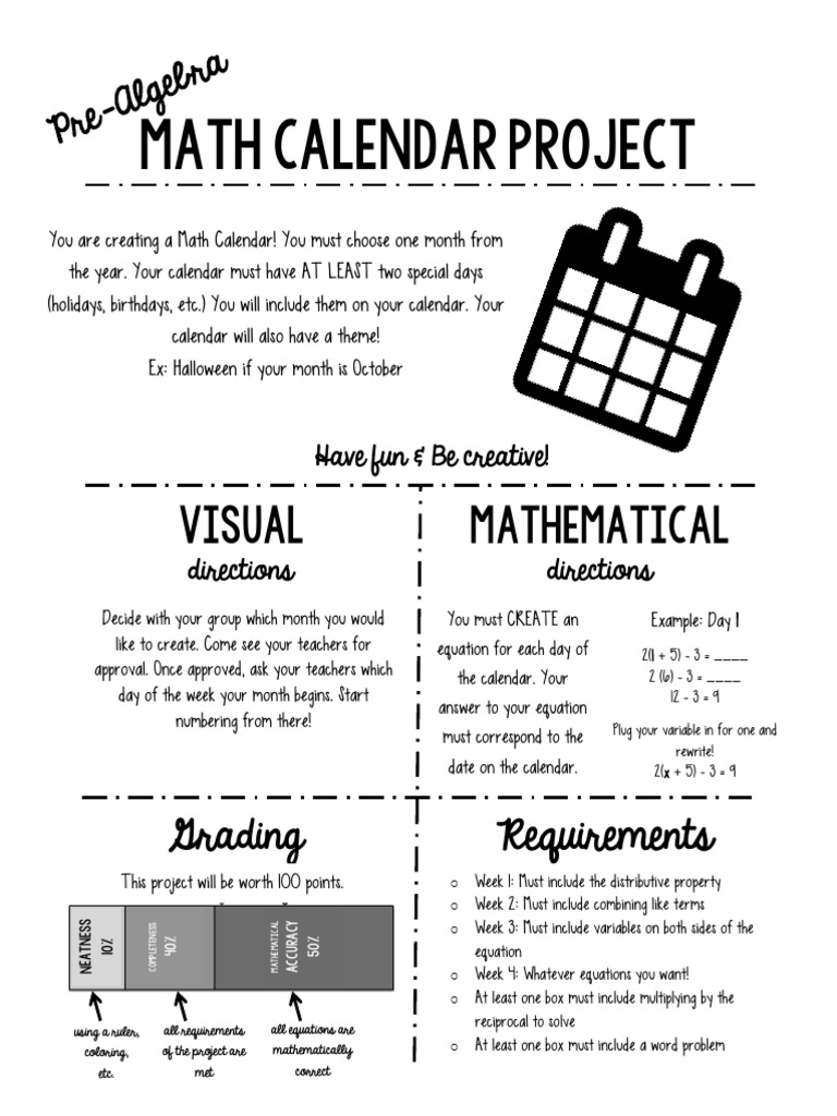 Math Calendar Project: Visual Mathematical | PDF | Equations | Mathematics