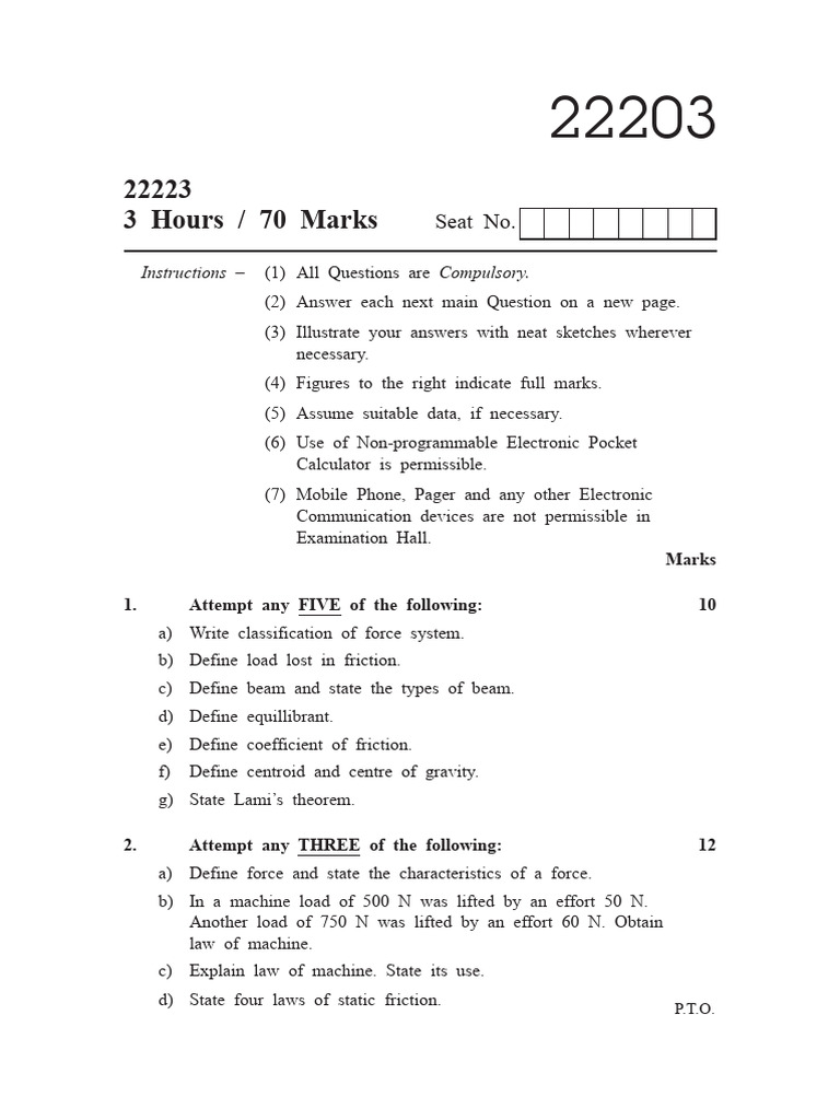 22203-2023-Summer-Question-Paper (Msbte Study Resources) | PDF | Force ...