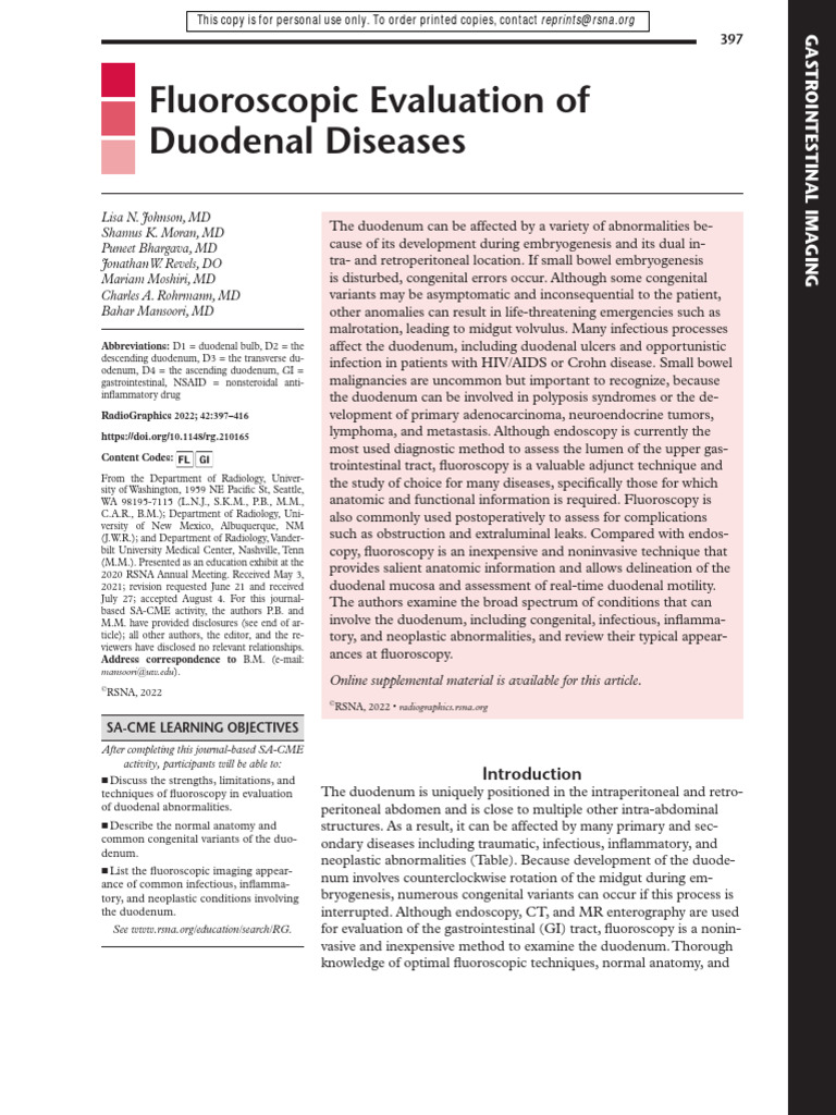 Fluoroscopic Evaluation of Duodenal Disorders | PDF | Gastrointestinal ...