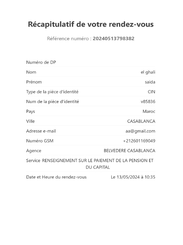 Recapitulatif RDV CIMR 20240513798382 | PDF