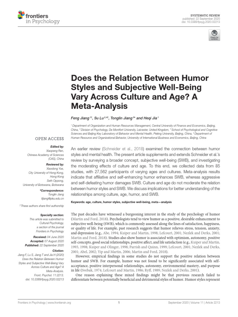 Does The Relation Between Humor Styles and Subjective Well-Being Vary ...