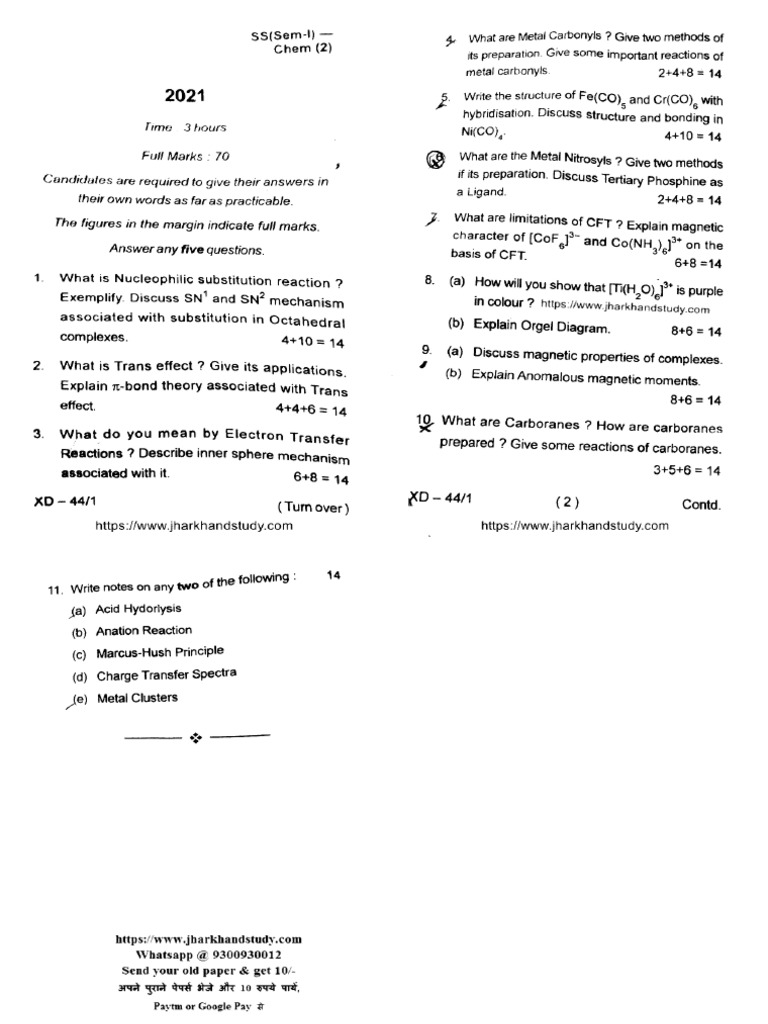 Ss Sem 1 Chem 2 2021 | PDF