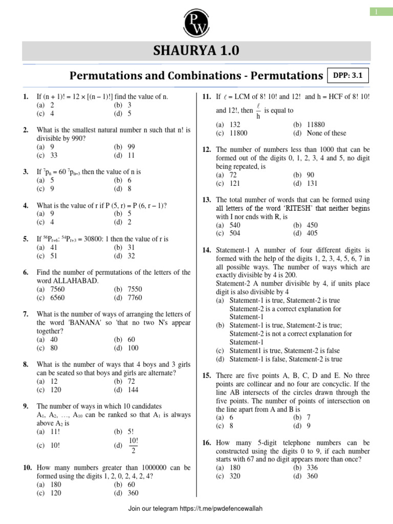 Permutations and Combinations-Permutations - Mathematics | PDF | Number Theory | Numbers