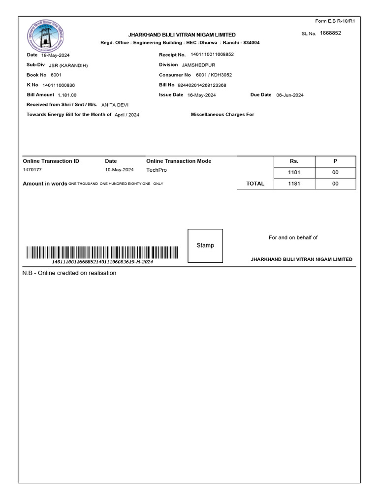 Energy Bill Receipt | PDF