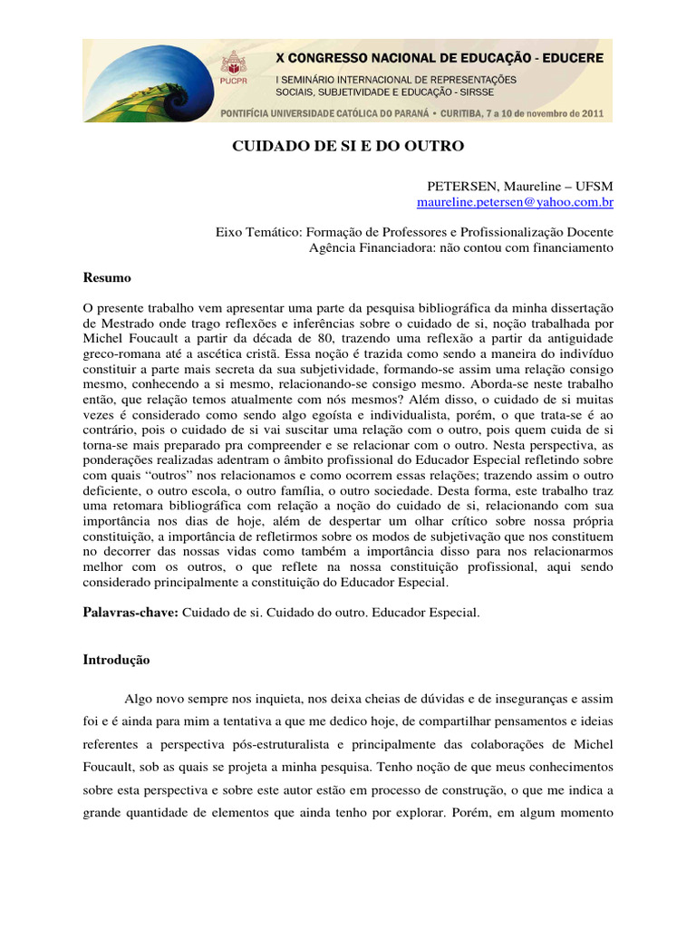 Cuidado de Si e Do Outro - Ideias de Foucault | PDF | Michel Foucault ...