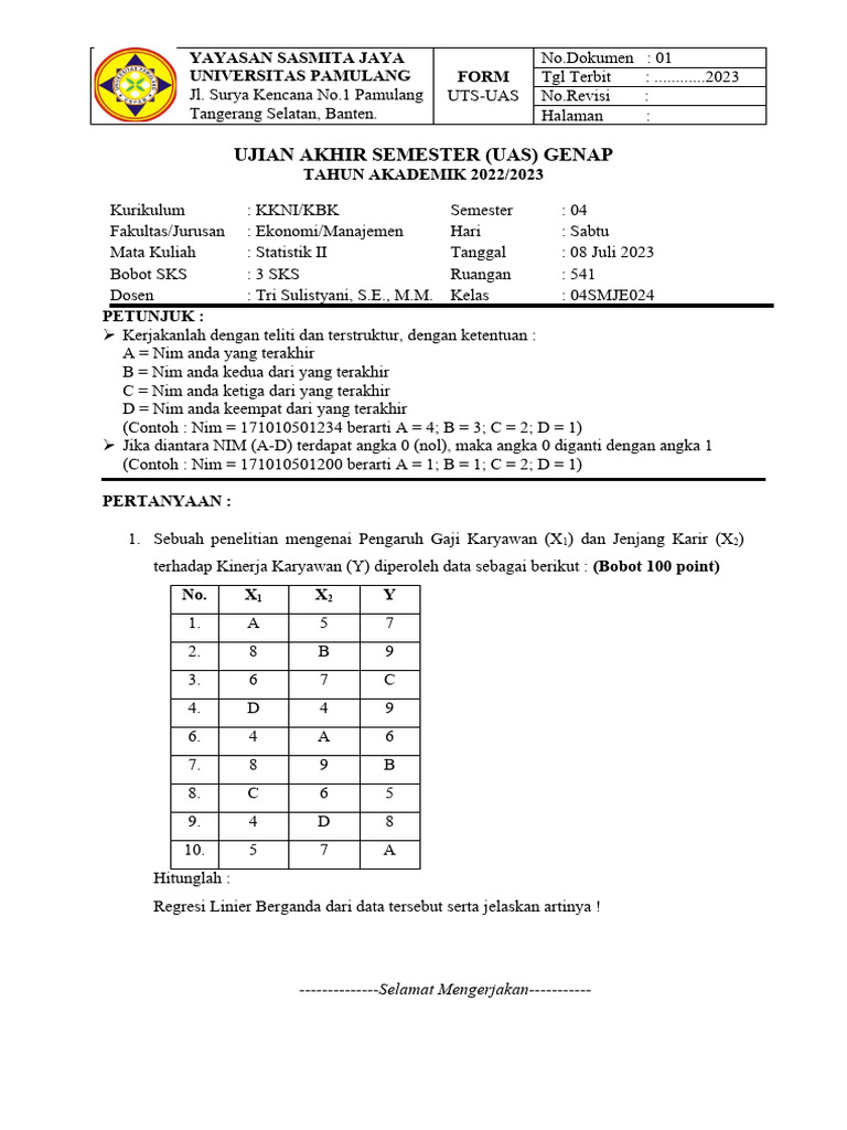 Soal Uas Statistik Ii | PDF