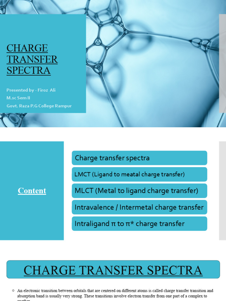 Charge Transfer Spectra by Firoz Ali | PDF | Coordination Complex | Ligand