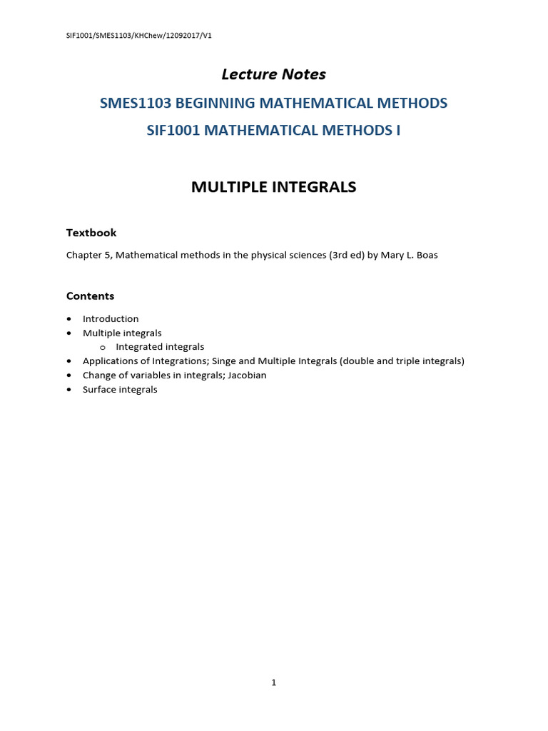 Lecture Notes Multipleintegrals Pdf Integral Area