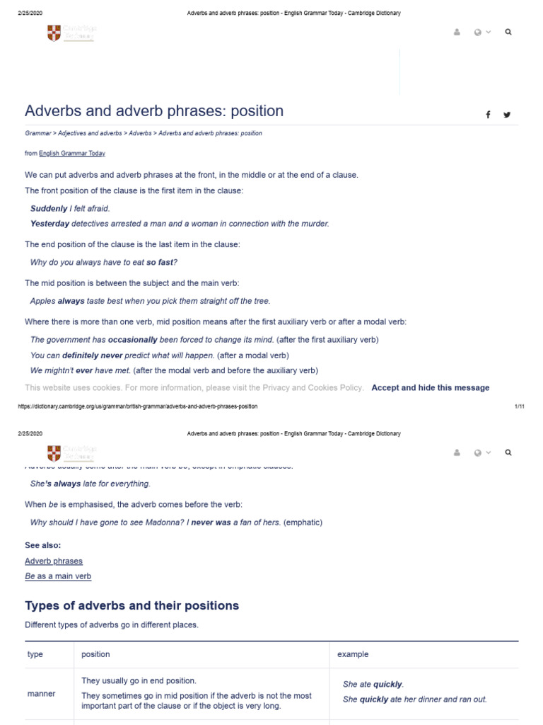 Adverbs and adverb phrases_ position - English Grammar Today - Cambridge Dictionary | PDF ...