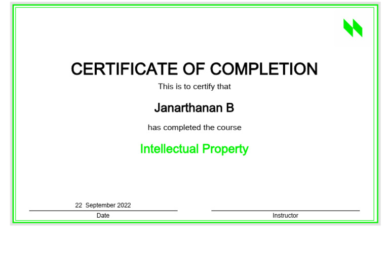 Intellectual Property Course Completion Certificate | PDF