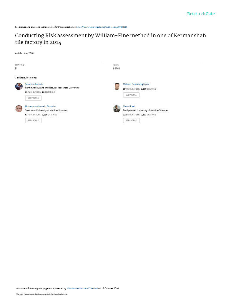 Conducting Risk Assessment by William-Fine Method in One of Kermanshah ...