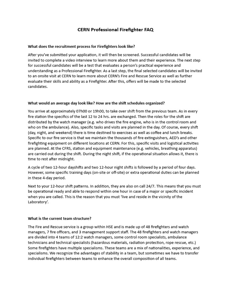 CERN Professional Firefighter FAQ: What Does The Recruitment Process ...