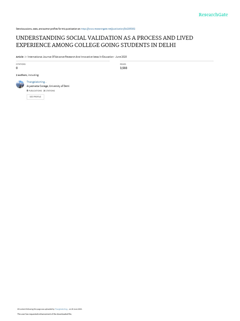 Social Validation in Delhi Students | PDF | Self Esteem | Self Concept