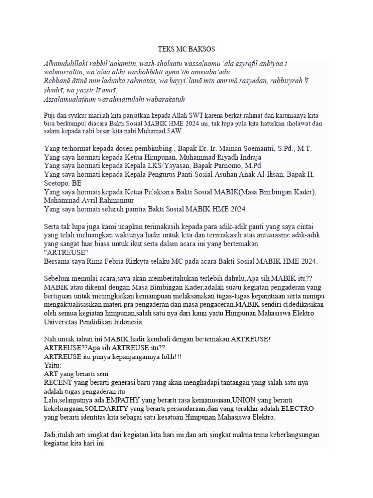 Teks MC Baksos | PDF