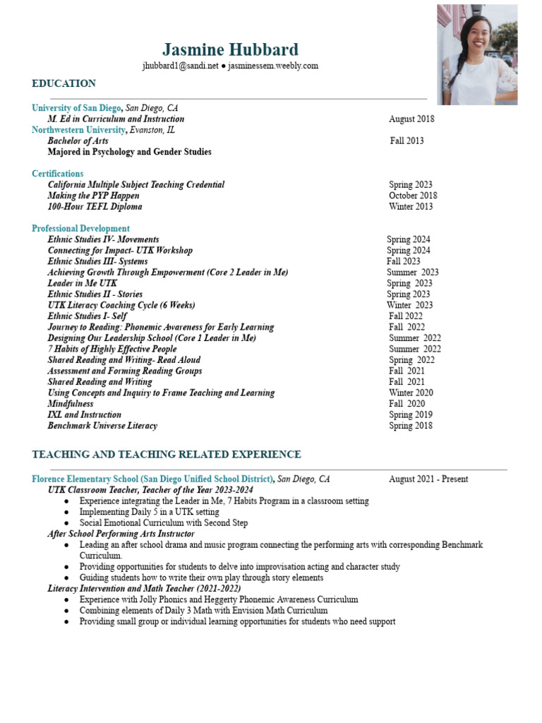 Jasmine Hubbard Resume Weebly | PDF | Teachers | Mentorship