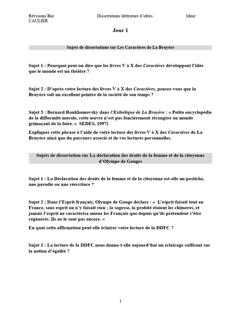 Sujets de dissertations littérature d'idées | PDF | Sciences sociales ...