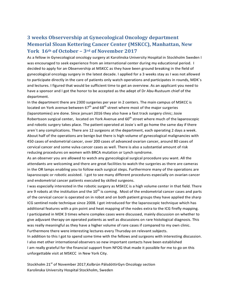 Gynecologic Oncology Observership | PDF | Surgery | Cancer