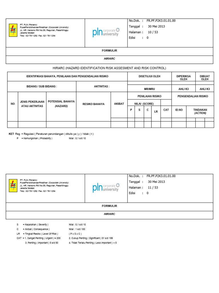 Formulir HIRARC untuk Penilaian Risiko | PDF