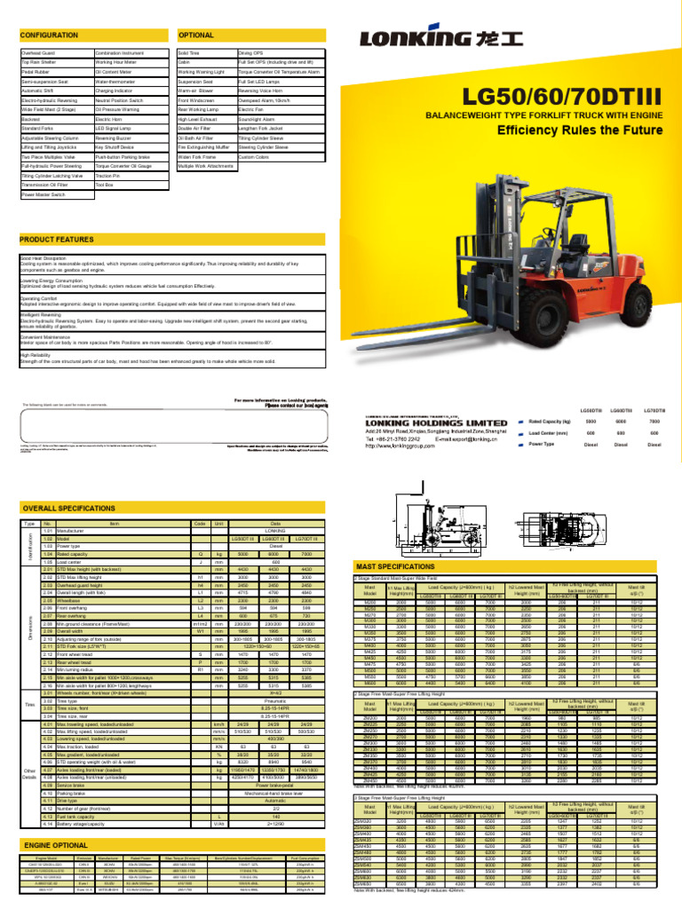 Diesel Forklift Truck Specs & Features | PDF | Steering | Truck