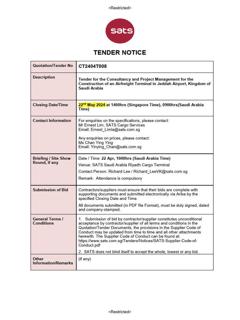CT2404T008 Tender Notice | PDF