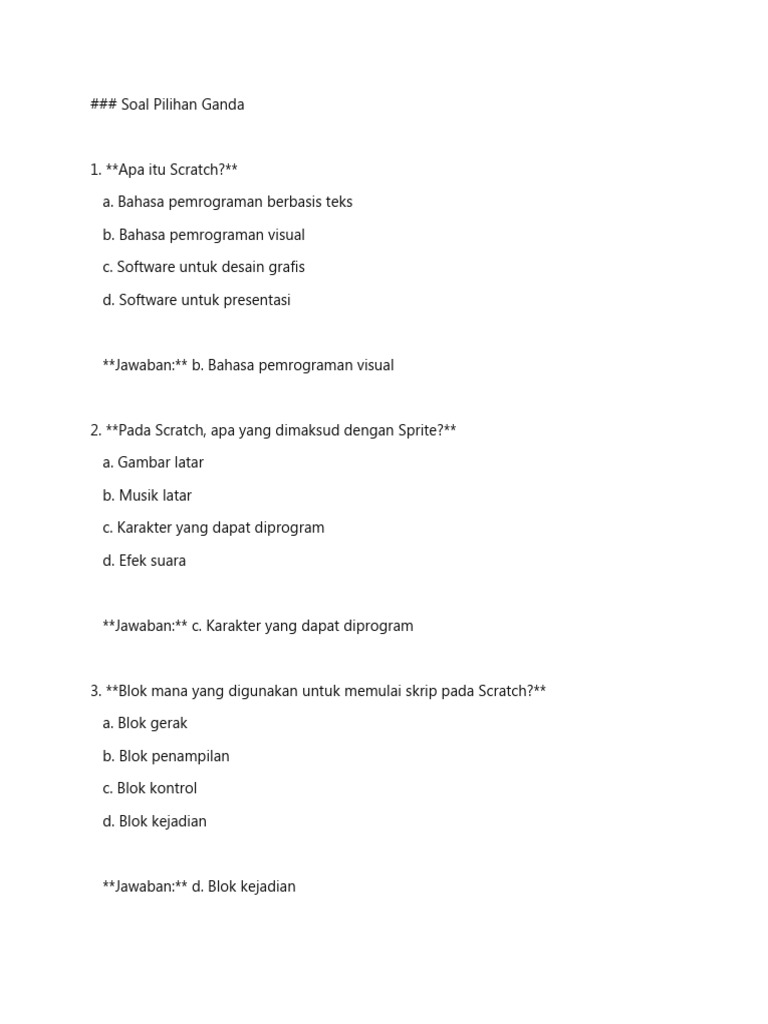 Soal Pilihan Ganda Scratch Kelas 8-9 | PDF | Komputer