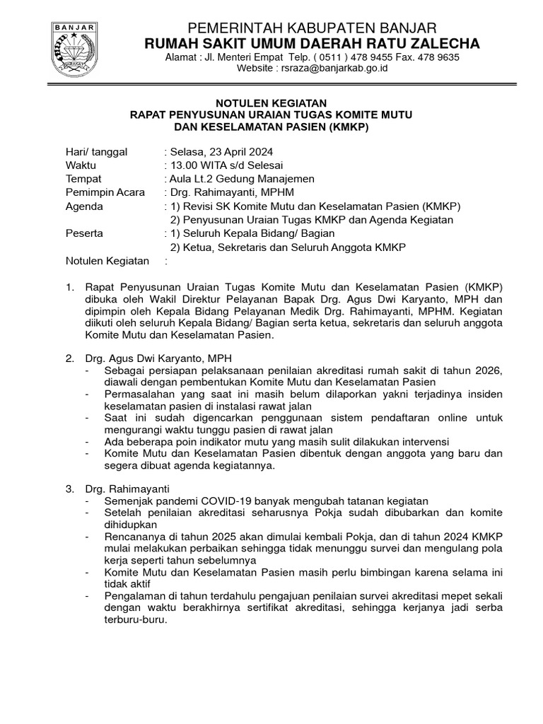 Notulen Kegiatan KMKP 23 April 2024 | PDF