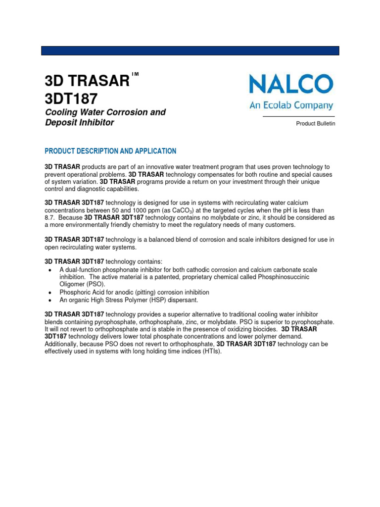 3D TRASAR 3DT187 Cooling Water Corrosion and Deposit Inhibitor | PDF ...