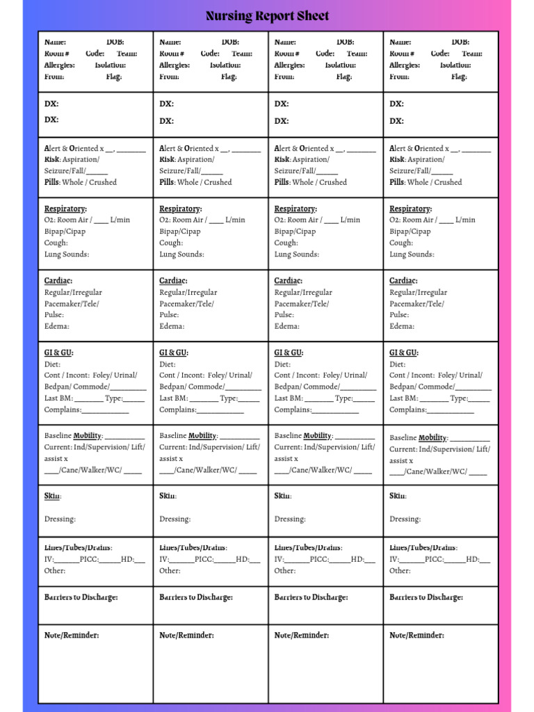 Nursing Report Sheet - Nursing Report Sheet | PDF | Respiratory ...