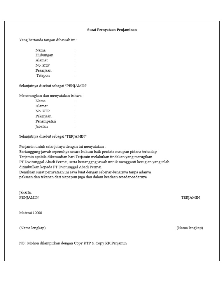 Surat Penjamin | PDF