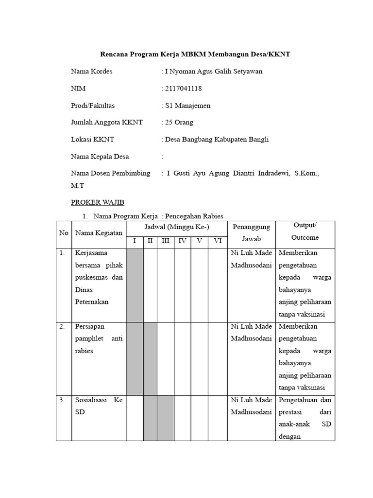 Rencana Program Kerja MBKM Membangun Desa | PDF