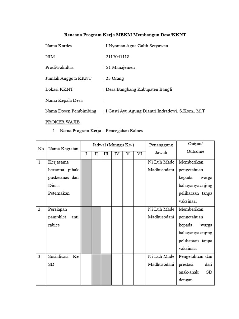 Rencana Program Kerja MBKM Membangun Desa | PDF