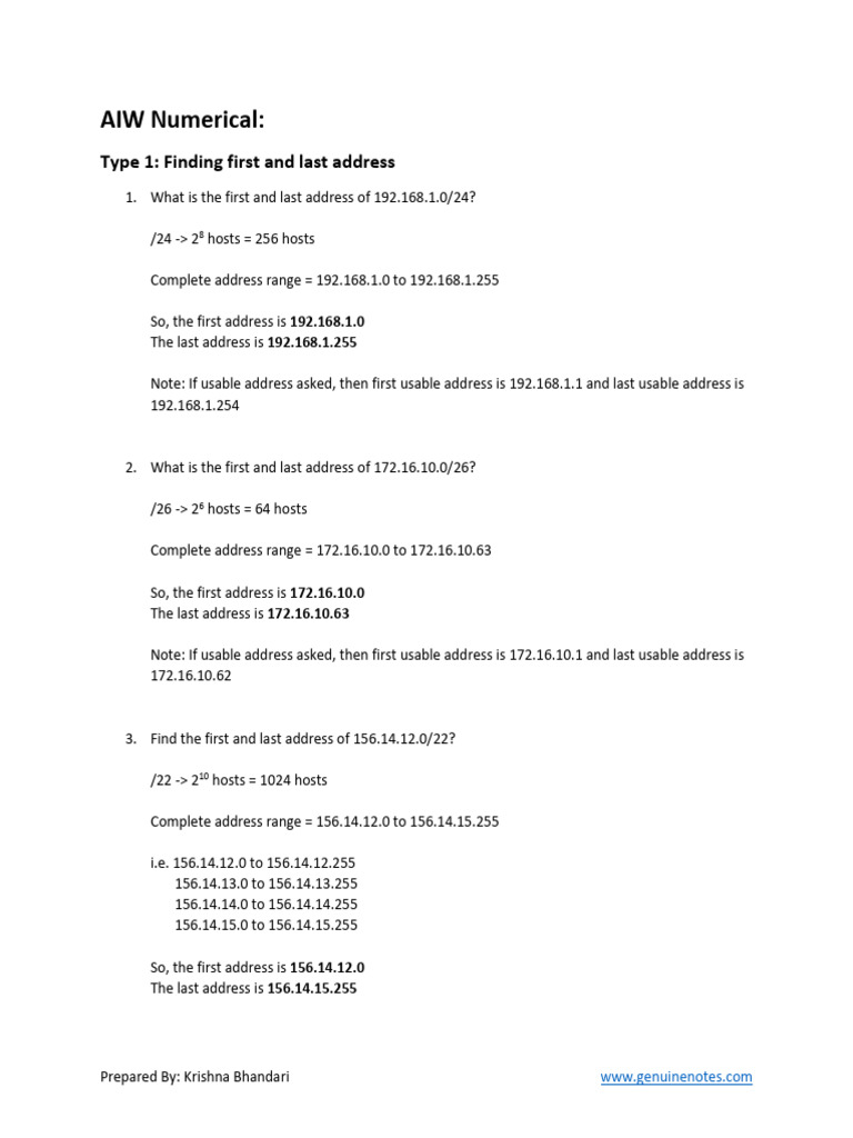 AIW Numerical | PDF | Internet Protocols | Ip Address