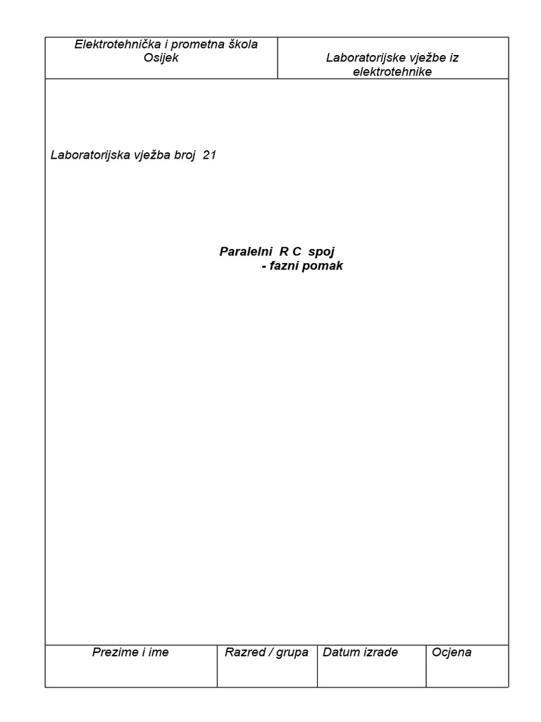 Lab VJ 21. Paralelni RC Spoj | PDF