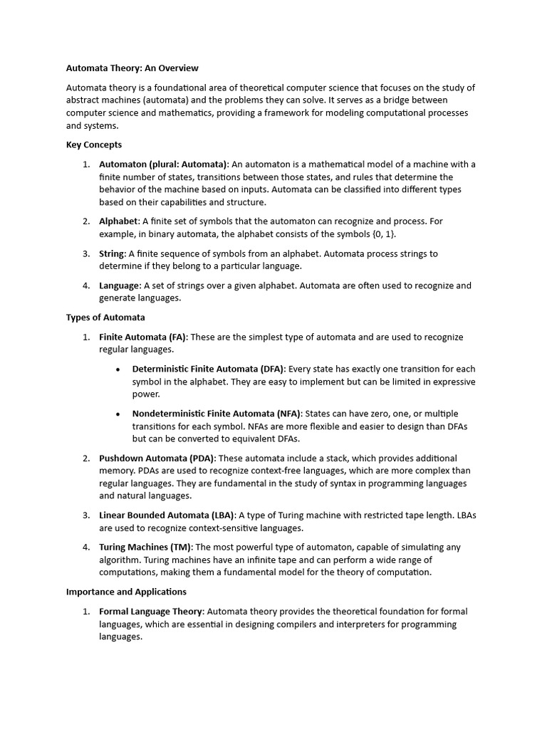 Automata Theory Notes | PDF | Computer Science | Computing