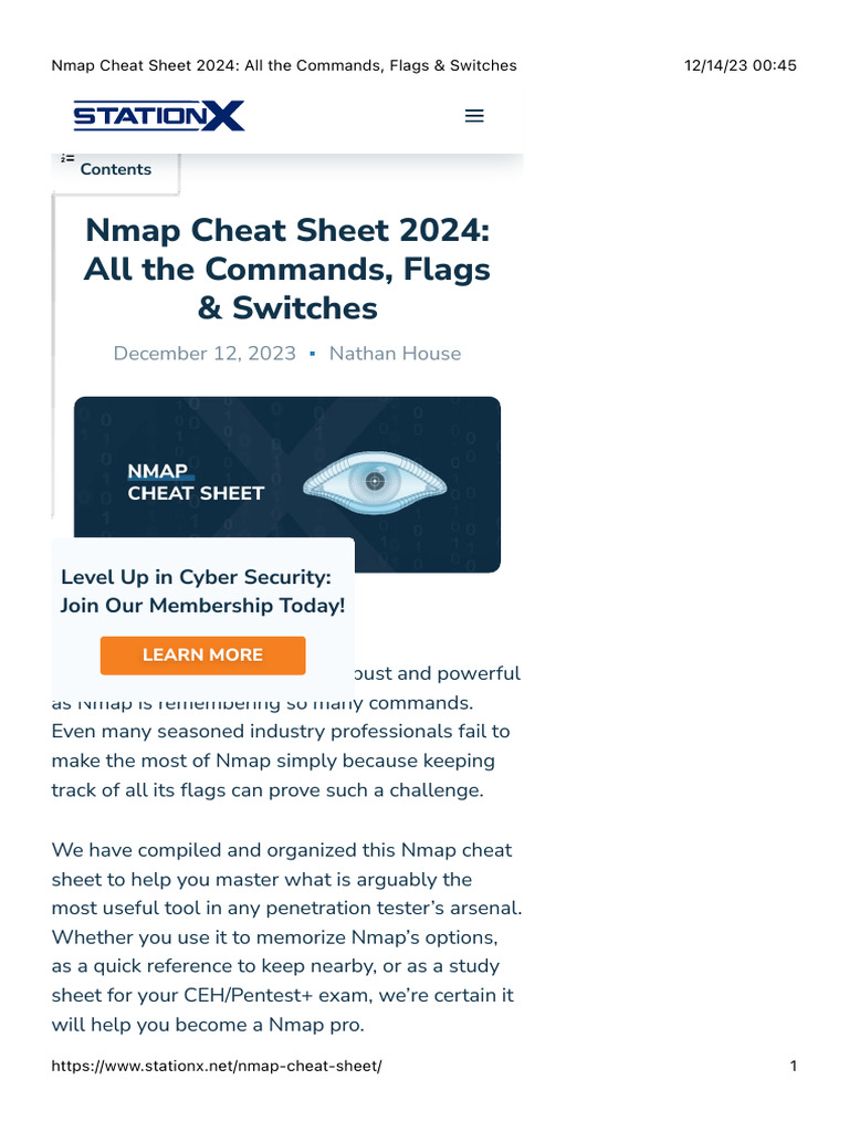 Nmap Cheat Sheet Pdf Port Computer Networking Internet Protocols