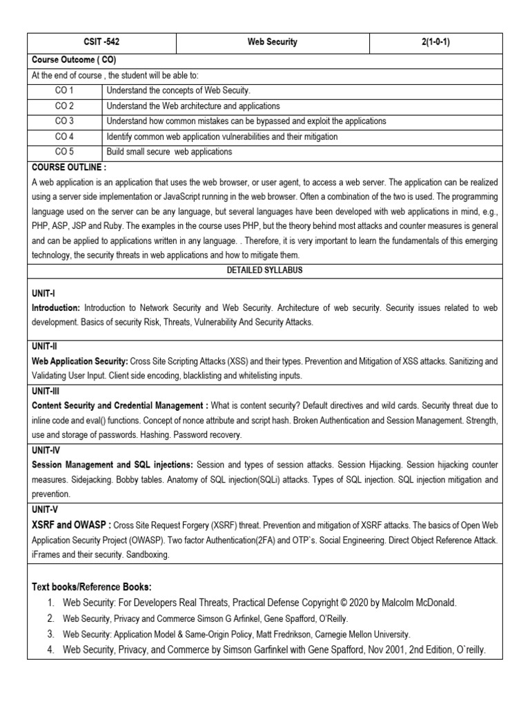 CSIT-542 Web Security Syllabus | PDF | World Wide Web | Internet & Web